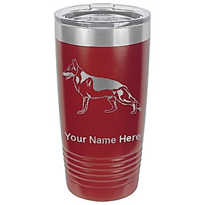 LaserGram 20oz Vacuum Insulated Tumbler Mug, German Shepherd Dog, Personalized Engraving Included (Maroon)
