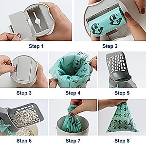 Cat Litter Sifter Scooper Integrated Detachable Deep Shovel Holder, Cat Litter Shovel with 8 rolls Waste Bags with Poop Sifting