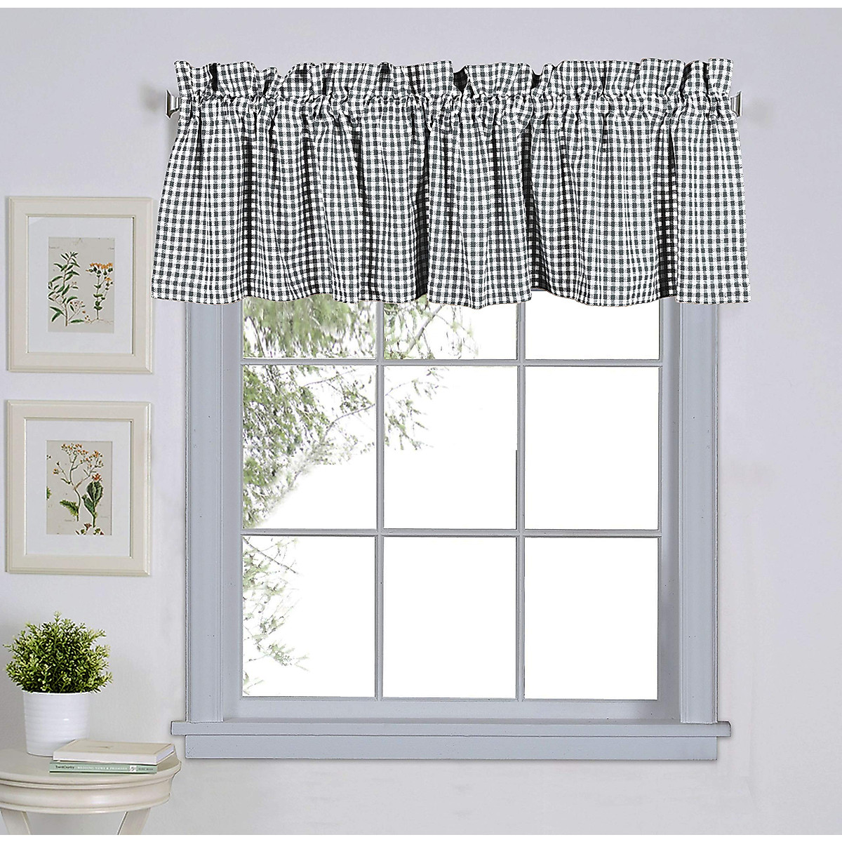 Native Fab Set of 2 Farmhouse Valance Curtains for Windows 54"x18" for Living Room Bedroom Kitchen Windows Bathroom, Rustic Vintage Curtain Valances Rod Pocket - Grey White
