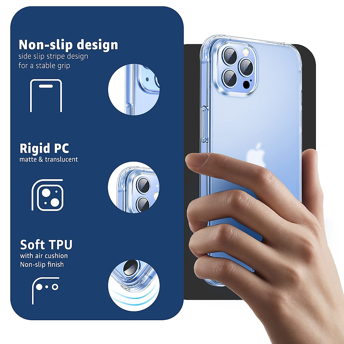 ORIbox iPhone 12 Pro Max Case Clear Matte Translucent Soft Edges Lightweight Shock Absorption Crystal Design Anti-Fingerprint