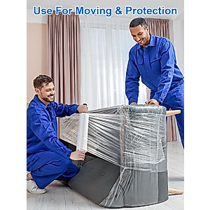 PARAKE 2-Pack Stretch Wrap Film, 15 Inch x 1000 Feet Shrink Wrap with Handles, Industrial Strength Plastic Wrap Roll, Heavy-Duty Shrink Film Roll, for Moving Storage Pallet Packing, 60 Gauge, Clear