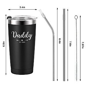 Daddy and Mommy Est 2023 Travel Tumbler, New Parents Insulated Tumblers 20Oz, Mom Dad Gift for Mother's Day, Father's Day, Christmas, New Pregnancy, Birthday, Baby Shower (Black White)