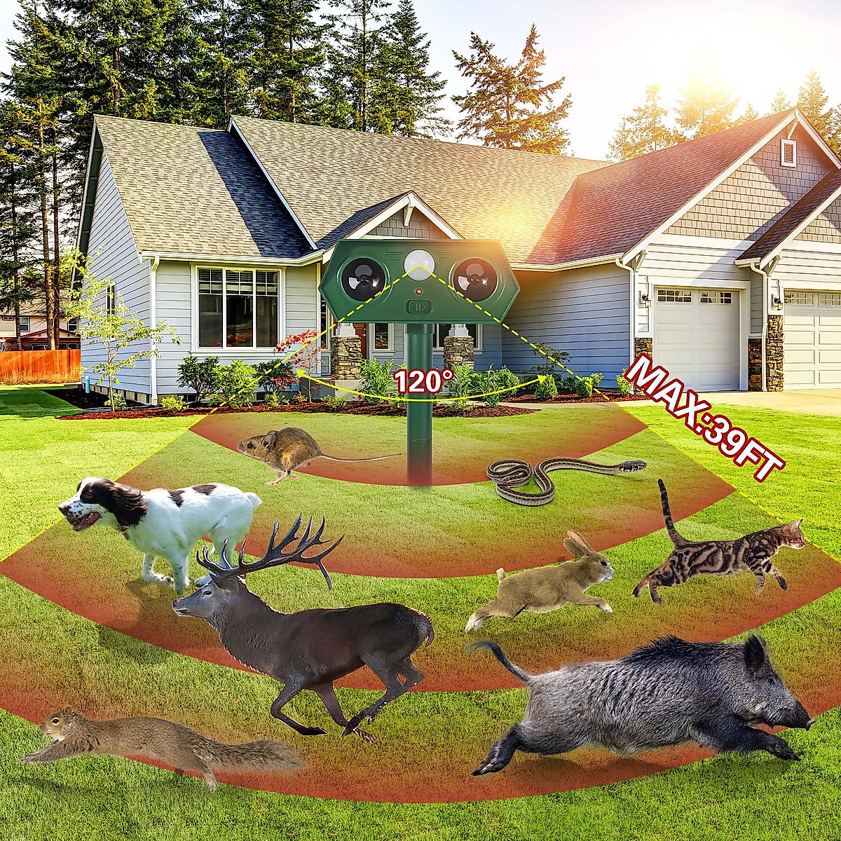 Solar Mouse Repellent, Snake Repellent, Mole Repellent, Gopher Repellent, Vole Repellent, Waterproof Pest Rat Repellent for Yard Garden Lawn Outdoor