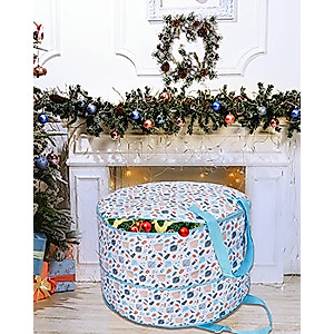 JOSIVIKY Wreath Storage Container 24", Christmas Hanging Wreath Storage Bag,Heavy-Duty Carrying Handles,Expandable Space with Double Zipper, Large Capacity for Storing Mutiple Artificial Door wreaths or Holiday Wreaths (Blue)