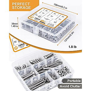 VIGRUE 238PCS M6-1.0 x 20/25/30/35/40/45/50mm Hex Socket Head Cap Screws, Stainless Steel 304 Allen Head Bolts Nuts Kit, Full UNC Thread