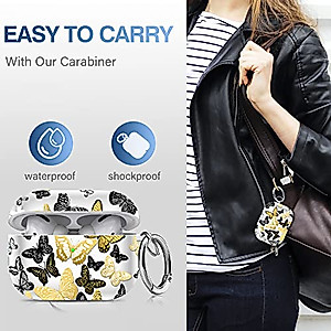 Youskin Airpods Pro Case Cute Airpods Pro Case Cover Clear Soft TPU Flexible Apple Airpods Pro Charging Case with Keychain for Women Girls，Golden Butterfly