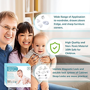Baby Proofing Kit - Magnetic Cabinet Locks Adjustable Safety Latches for Cabinets & Drawers, Corner Protector, Outlet Covers and Door Finger Pinch Guard -Complete Baby Safty Kit (50 Pack)