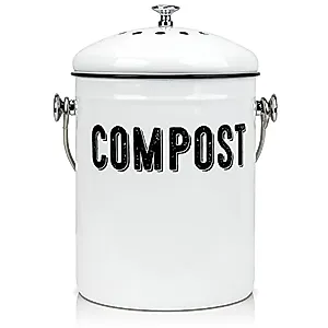 Granrosi Compost Bin Kitchen, Kitchen Compost Bin Countertop, Indoor Compost Bin, Countertop Compost Bin with Lid, 100% Rust Proof Compost Bucket w/ Non-Smell Charcoal Filters, 1.3 Gallon - White