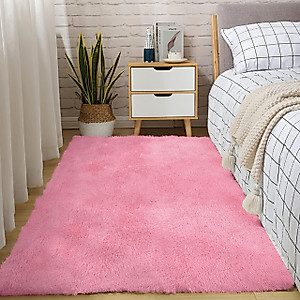 RUG BRANCH Super Soft Plain Plush Shag Pink Indoor Area Rug for Living Room, Bedroom, Dining Room, and Kitchen - 4' x 6' (4' X 5'3")