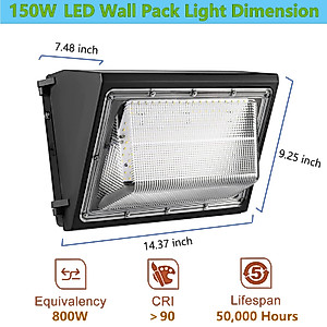 4PACK Dusk to Dawn 150W LED Wall Pack Light Fixture, 19500LM 800-1000W HPS/HID Equivalent, 5000K Daylight Commerical/Industrial Outdoor Security Lighting, ETL for Parking Lot,Warehouse,Entrance