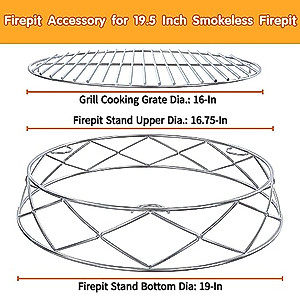 Fire Pit Accessory Kit for 19.5 Inch Solo Stove Bonfire, Stainless Steel Fire Pit Stand & Grill Cooking Grate for Bonfire Fireplace Tools