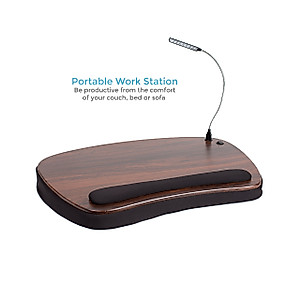 Sofia + Sam Oversized Lap Desk with Memory Foam Cushion | Detachable USB Light | Fits Laptops Up to 20" | Brown and Black | Computer Lap Tray | Laptop and Writing | Bed Table