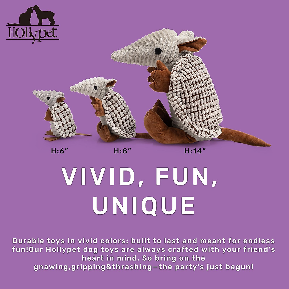 Hollypet Dog Toys, Plush Dog Toys, Squeaky Dog Toys, Stuffed Toys for Small Medium Large All Breed Sizes Dogs, Big Armadillo Animals Toy, Puppy Chew Toy with Clean Teeth, Gray