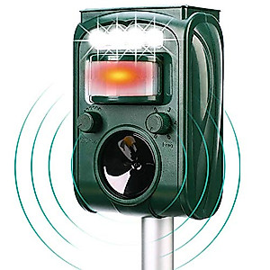 Solar Ultrasonic Animal Repeller, Cat Repellent, Motion Detection, Siren and Flash Repel. Dog, Squirrel, Deer, Raccoon, Skunk, Rabbit, Fox, etc