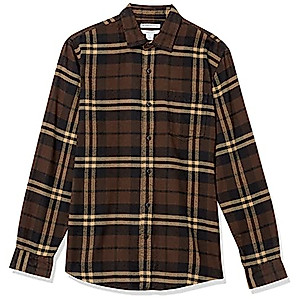 Amazon Essentials Men's Long-Sleeve Flannel Shirt (Available in Big & Tall), Dark Brown Plaid, Large