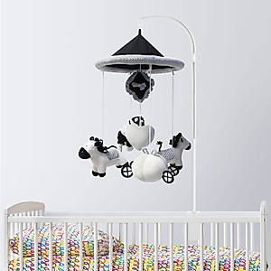 Neutral Baby Mobile,White Horse Musical Baby Crib Mobile,Baby Mobile for Crib,Crib Toys with Music,Handmade Nursery Mobile for Baby Room Decor（Black-White Horse）