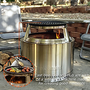 Solo Stove Yukon Cast Iron Grill Cooking Bundle 2.0 | Portable Smokeless Fire Pit, Stand, Grill & Hub, Wood Burning, Removable Ash Pan, Stainless Steel/Cast Iron, H: 26.25in x Dia: 25.75in, 62lbs