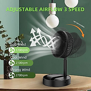 RealSmart Portable Folding Fan, Rechargeable USB Floor Table Desk Fan with Adjustable Height, 3 Speed battery operated fan, Pedestal Fans for Personal Bedroom Office Fishing Camping Travel, Black 6.5"