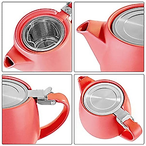 Tealyra - Pluto Porcelain Small Teapot Red - 18.2-ounce (1-2 cups) - Matte Finish - Stainless Steel Lid and Extra-Fine Infuser To Brew Loose Leaf Tea - 540ml