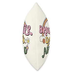 Retro Designs For the 60's and 70's Hippee & Co. Cute Retro Motivational Brighter Days Ahead Rainbow Daisy Throw Pillow, 16x16, Multicolor