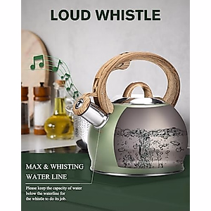 Hauce Radio Tea Kettle Stovetop, 2.1 Quart Stove Top Whistling Tea Kettle, Teapot Kettles with Food Grade Stainless Steel and Wood Pattern Folding Handle, Suitable for All Heat Sources