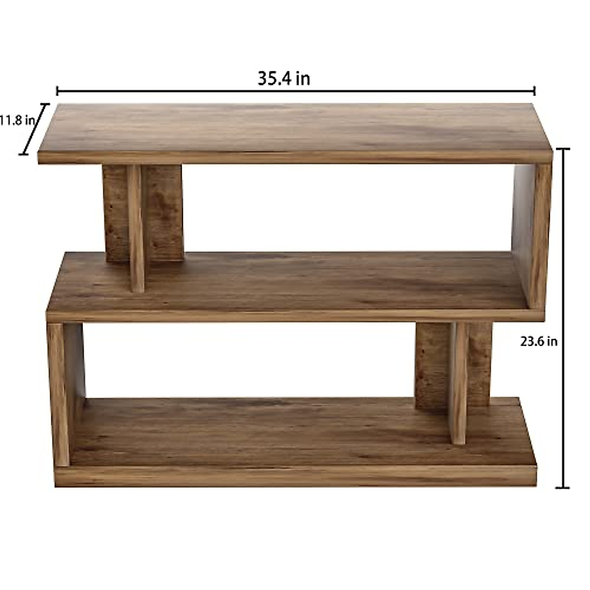 Tmtourh 35.4" Console Table Sofa Side Table, 3 Tier TV Stand Console Table Sturdy End Table Coffee Table Entryway Table Accent Table for Living Room, Bedroom, Hallway -Rustic Brown