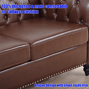 VENYAA Higher Quality and Stronger 84.65" PU 3 Seater Sofa Couch with Enhanced Legs and Rolled Arm for Living Room Office, Thickened Reinforced 3 Seater Leather Couch (Easier To Assemble) (Dark Brown)