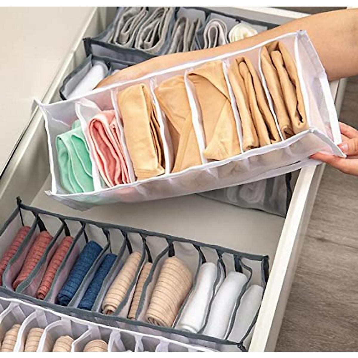 YZYANZI Socks Pants T-shirts Clothes Drawer Organizers Dividers For Drawer Folded Clothes Clothing (7 Packs - 2x Socks Grid-11+ 1 x Bra Grid-6 + 2 x Underwear Grid-7 Small + 2 x Legging Grid-7 Medium)