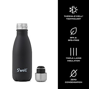 S'well Stainless Steel Water Bottle, 9oz, Onyx, Triple Layered Vacuum Insulated Containers Keeps Drinks Cold for 24 Hours and Hot for 12, BPA Free, Perfect for On the Go
