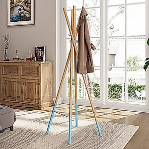THRONKENGER Rustic Coat Rack with Unique Design,Wood Coat Rack Freestanding Coat Tree,Modern Minimalist Style Coat Stand for Entryway,Hallway,Bedroom (A)