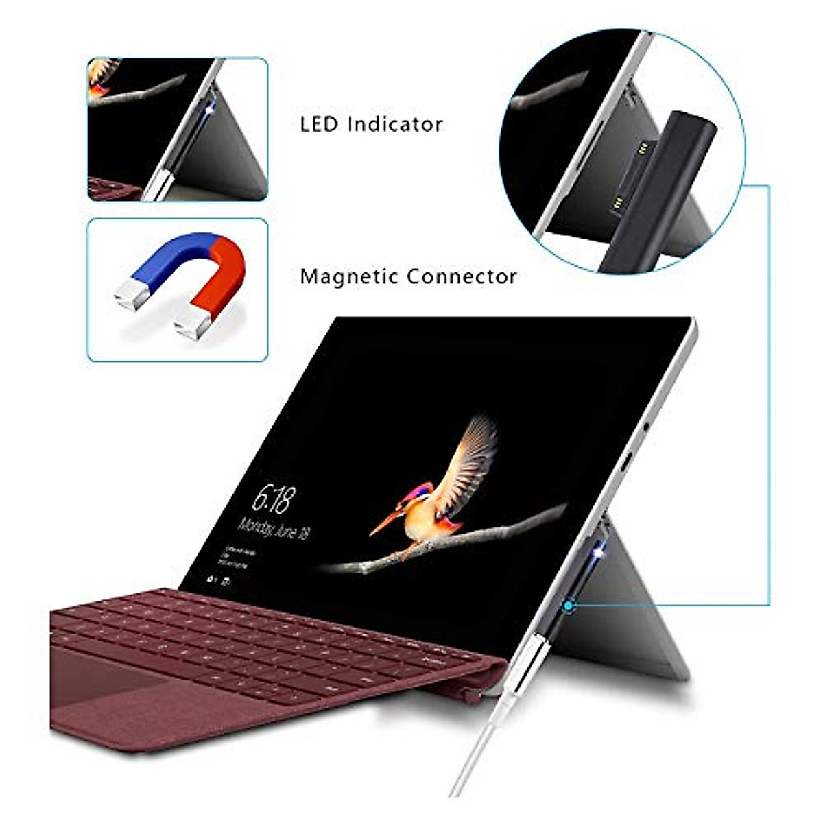 BINZET [Updated] 15V 3A Surface Connect to USB-C Charging Adapter, Compatible for Microsoft Surface Pro 7/6/5/4/3, Surface Laptop/Go/Book [1 Pcs Only]