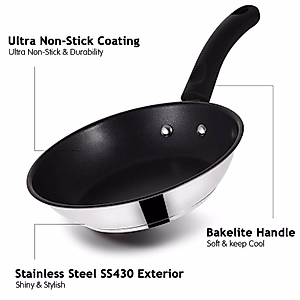 EPPMO Nonstick Stainless Steel Cookware Set, Pots and Pans, Stay Cool Bakelite Handle, 7 Piece