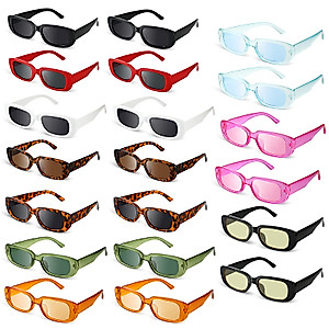 20 Pairs Small Retro Rectangle Sunglasses 90's Driving Glasses Vintage Narrow Square Sunglasses Unisex Frame Glasses for Women Men Teens