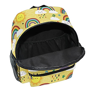 MNSRUU Toddler Backpack, Rainbow Kids Backpack Yellow Sun Small Bookbag for Girls Kawaii Mini Travel Backpack for Preschool