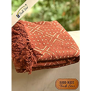 Trade Star 100% Cotton Soft Tassel Blanket Traditional Printed Beach Throws Handloom Picnic Blanket Throws for Home Handloomed Housewarming Gifts (Rust, Nova (120 x 170 Cms))