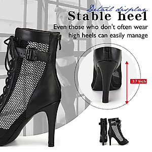 VCIXXVCE Women's Dance Heel Booties High Heels Black Peep Toe Ballroom Heels 4 Inch Dance Shoes Latin Salsa Zipper Dancing Shoes, 8 US
