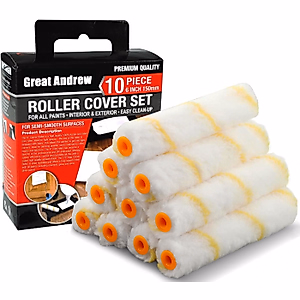 Great Andrew 10 Pack 6 Inch Paint Rollers for All Paints, 1/2" Nap Acrylic Paint Roller Covers, Paint Roller Set for Painting Walls House, 6" Paint Roller Refills