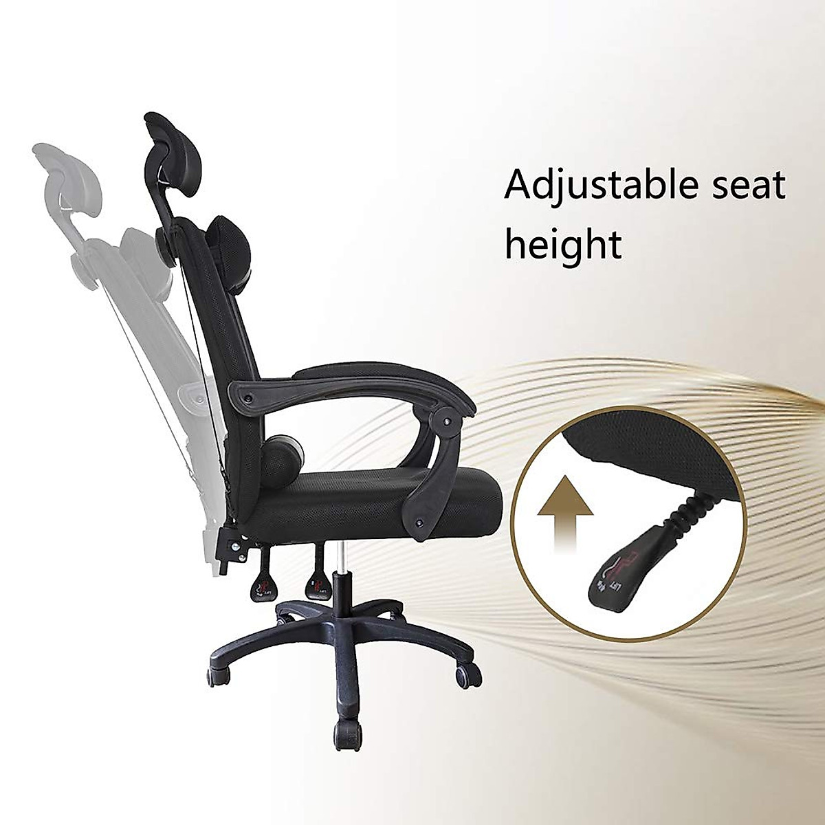 Home Office Chair Ergonomic, Breathable Mesh Fabric Computer Desk Task Chair Swivel, Reclining Back, Adjustable Headrest ＆Seat Height Black