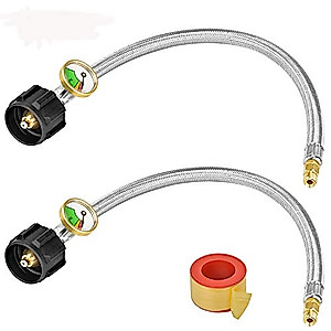 Stanbroil 2PCS 15" RV Propane Pigtail Hose with Gauge for 2-Stage Auto Changeover Regulator, Stainless Steel Braided Hose with 1/4" Inverted Male Flare