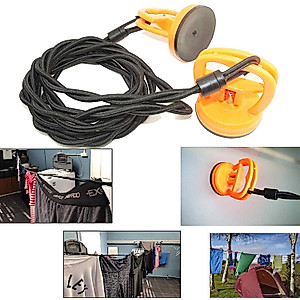 Bungee Clothesline | Braided Cord Travel Clothesline Travel Bungee Cord Laundry Clothesline (with 2 Strong Suction Cups) For Hotel Travel,Camping + Laundry Room,No Safety Pins Needed,Indoor or outdoor