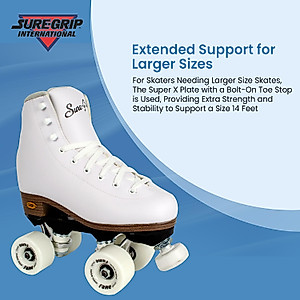Sure-Grip White Fame Roller Skates for Women - Made of Nylon & Aluminum - 57mm Polyurethane Indoor Wheels for Skating - Super X Trucks Extended Support for Larger Sizes - Suitable for Beginners