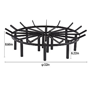 32in Fire Grate Log Grate, Round Spider Wagon Wheel Firewood Grates, Heavy Duty Fire Pit Grate for Outdoor Campfire, Hearth Wood Stove and Outdoor Camping Fire Pit Black