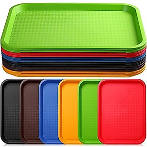 12 Pieces Plastic Fast Food Tray 10.6 x 13.8 Inch Restaurant Serving Tray Cafeteria Trays for Lunch Coffee Table Restaurant Kitchen Party, 6 Assorted Colors