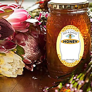 Pure Natural Honey Jars and Bottles Labels 2 x 3 Inch Honey Bottling Labels - Honey Farm Kitchen Name Home Business Round Mason Jar Labels for Honey Quart Jars and Honey Bears 60 Pcs