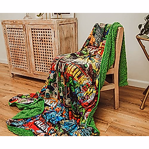 Marvel Incredible Hulk Comic Books Oversized Sherpa Throw Blanket | 8 Feet Long