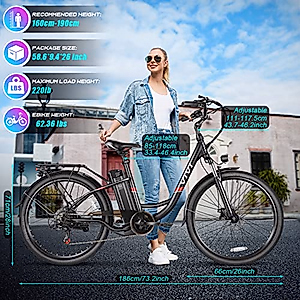 Vivi Electric Bike, 26/20 Inch Electric Bicycle for Adults, 500W E-Bike with 48V Removable Battery, Shimano 7 Speed Electric Commuter Cruiser Bike 20MPH & 50 Mile Adult Electric Bikes City Women