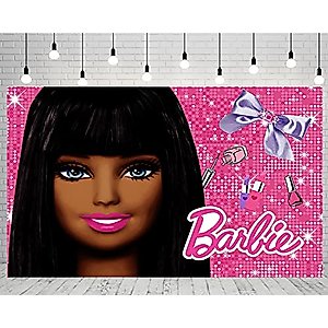 QQKCFOTO Black Barbie Backdrop for Photography, Birthday Party Decorations for Girl ,Barbie Birthday Banner Party Decoration Supplies for Cake Table Decoration, 5x3ft