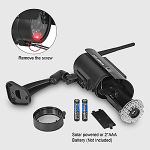 BNT Solar Powered Fake Security Camera, Bullet Dummy Security Camera Simulated Surveillance System with Realistic Red Flashing Light Sensor and Warning Sticker for Indoor/Outdoor(4Pack, Black)