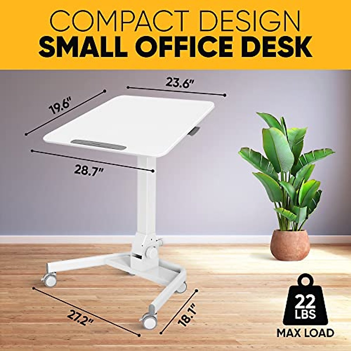 Folding Standing Desk Adjustable Height - Mobile Rolling Laptop Stand Pneumatic Height Adjustable - Foldable Computer Desk Workstation - Portable Mini Standing Desk for Small Office Space