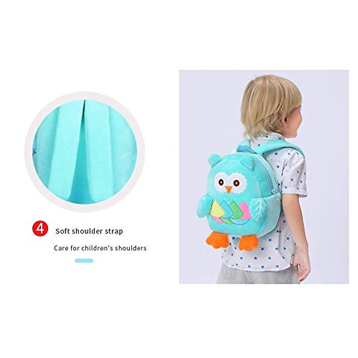 KTKA Cute Toddler Backpack Stuffed Cartoon Animal Mini Schoolbag For Boys And Girls (Blue owl)